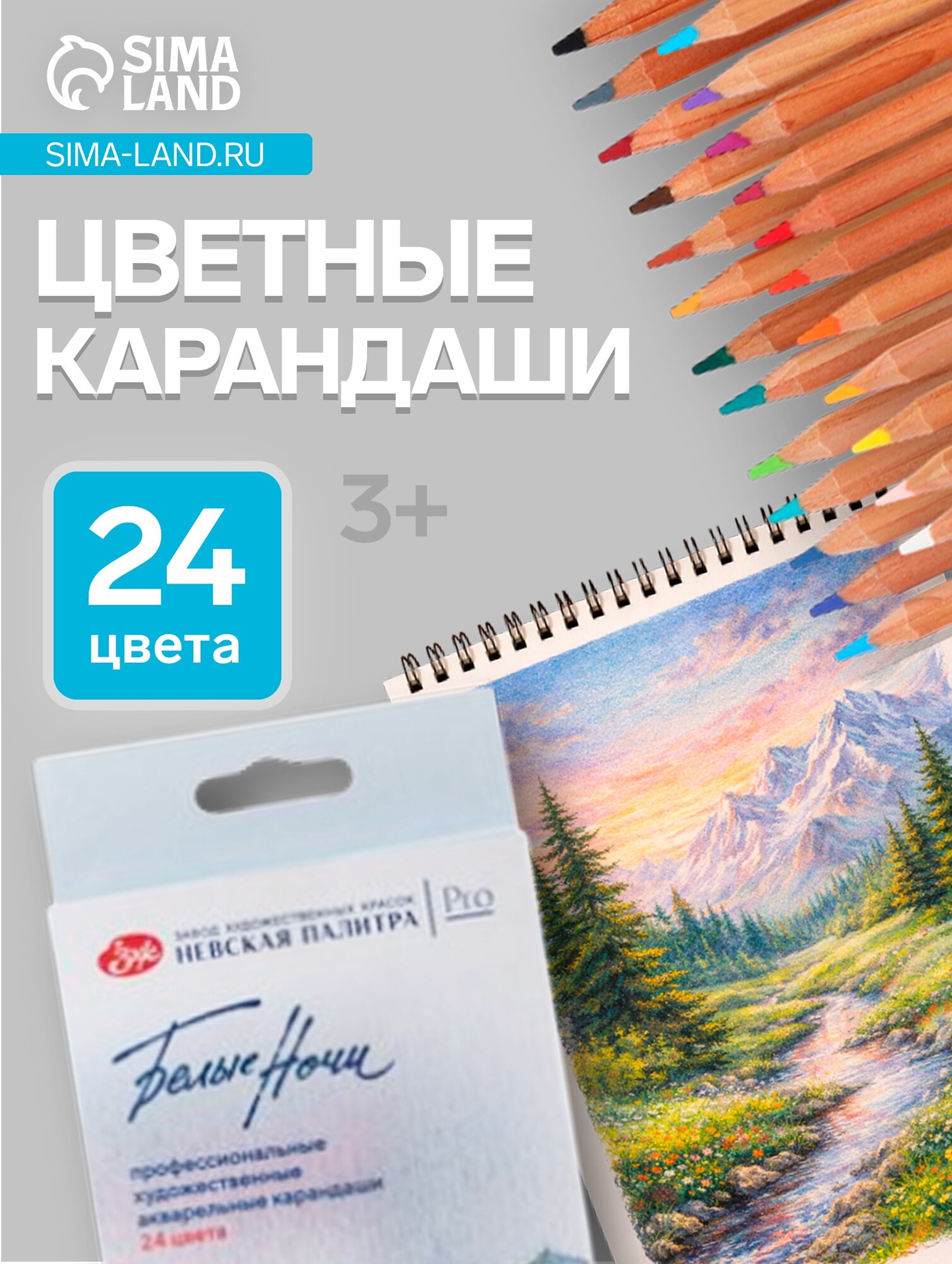 Карандаши акварельные набор 24 цвета, ЗХК «Белые ночи», профессиональные