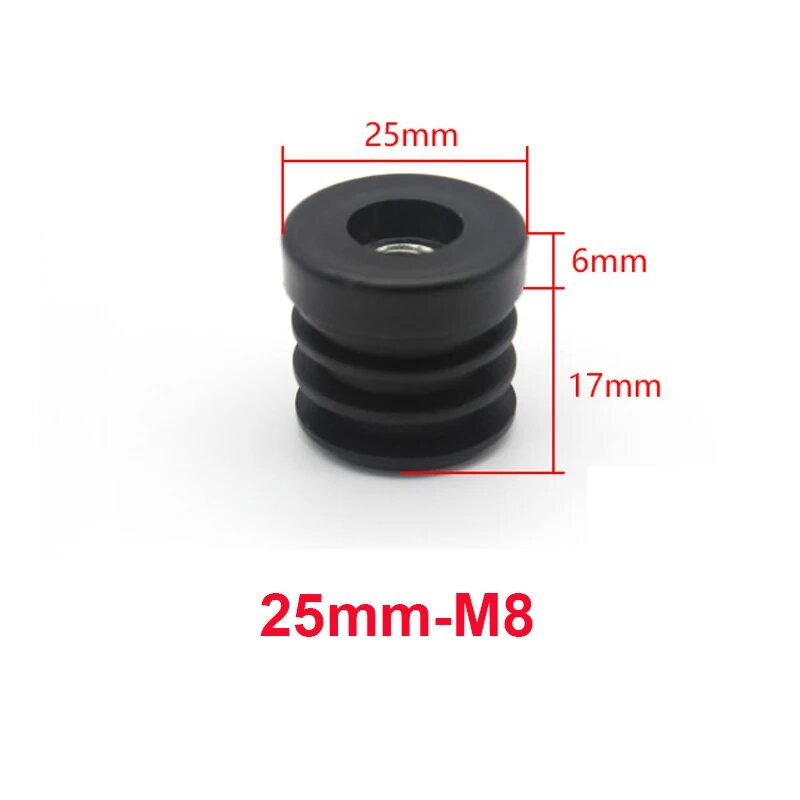 Заглушка трубчатая 25mm-M8, черная, 4шт