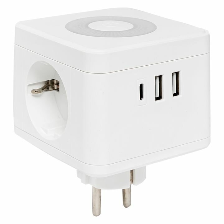 Тройник EKF куб, 2 гнезда, 2 USB, 2.4 А, Type C, ночник