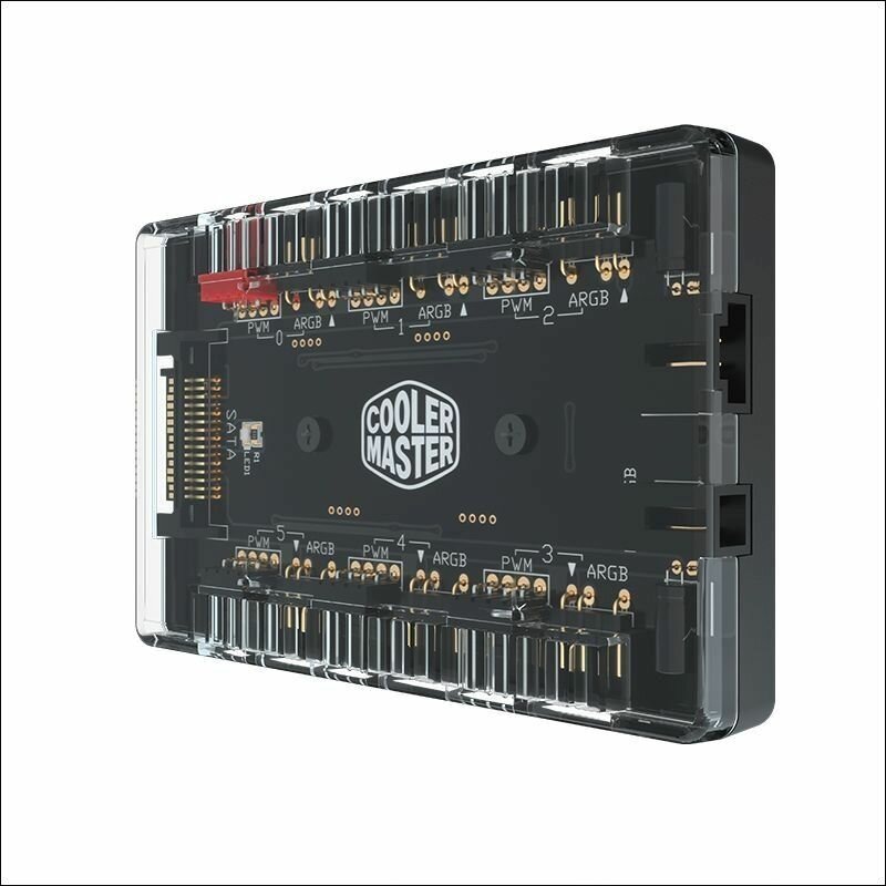Эксклюзивный хаб для управления вентиляторами Cooler Master с ARGB подсветкой и ШИМ контролем, обеспечивающий удобство кабельного монтажа