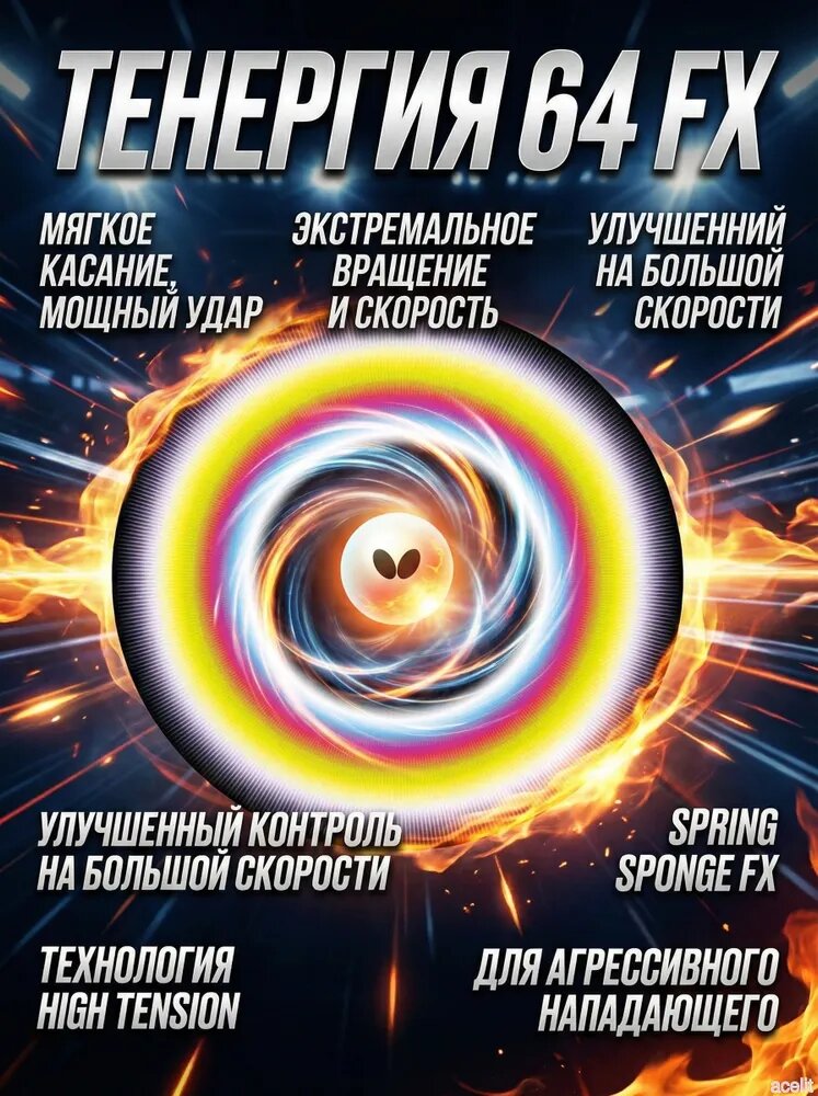 Накладка Butterfly Tenergy 64fx для настольного тенниса, гладкая, черная, для эксперта, толщина губки 2.1