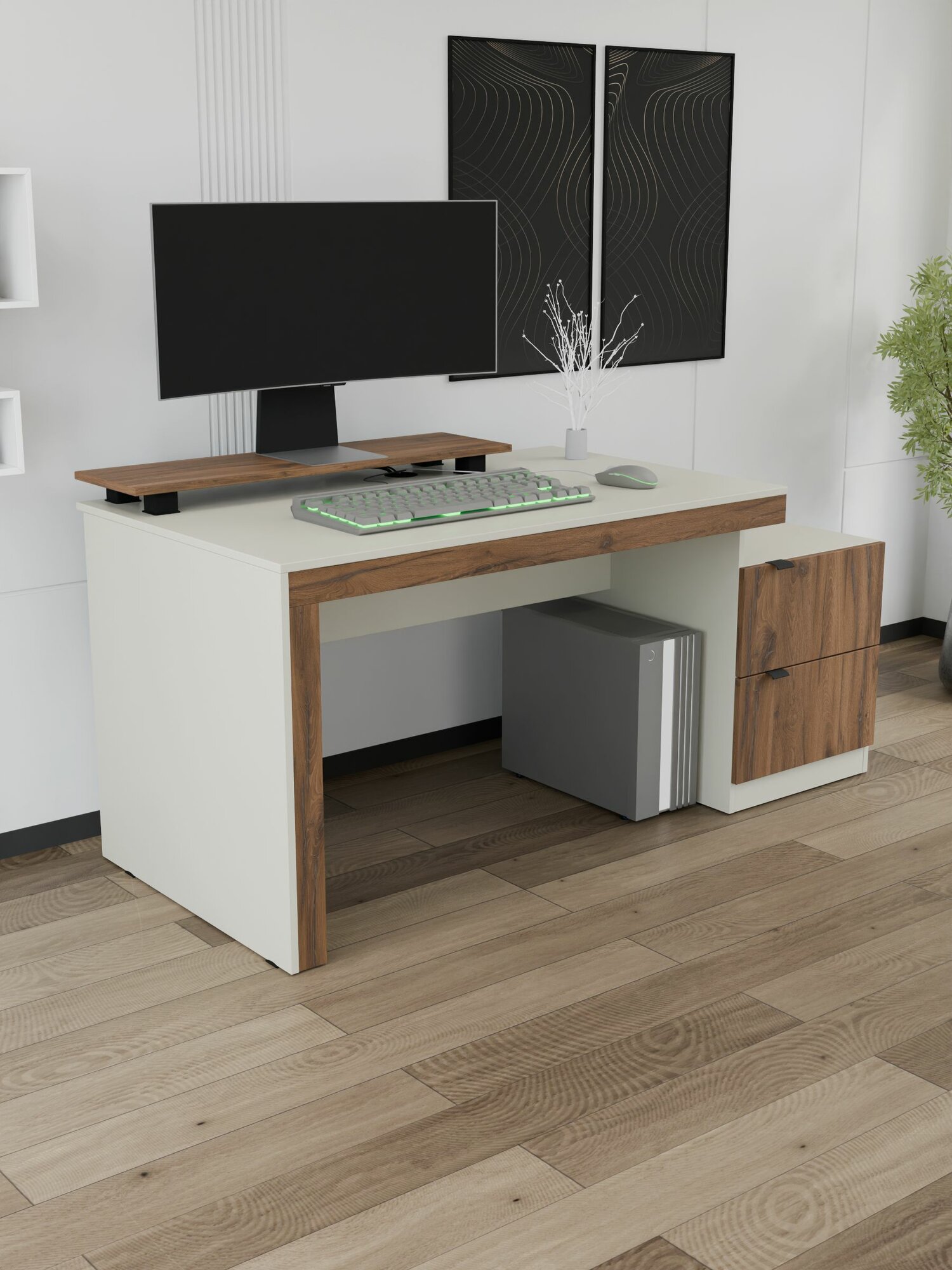 Изумлит Стол компьютерный для офиса и дома Вертикаль Компакт Лайт 165х73х74.5 см, тумба справа, бежевый - дуб крафт табачный