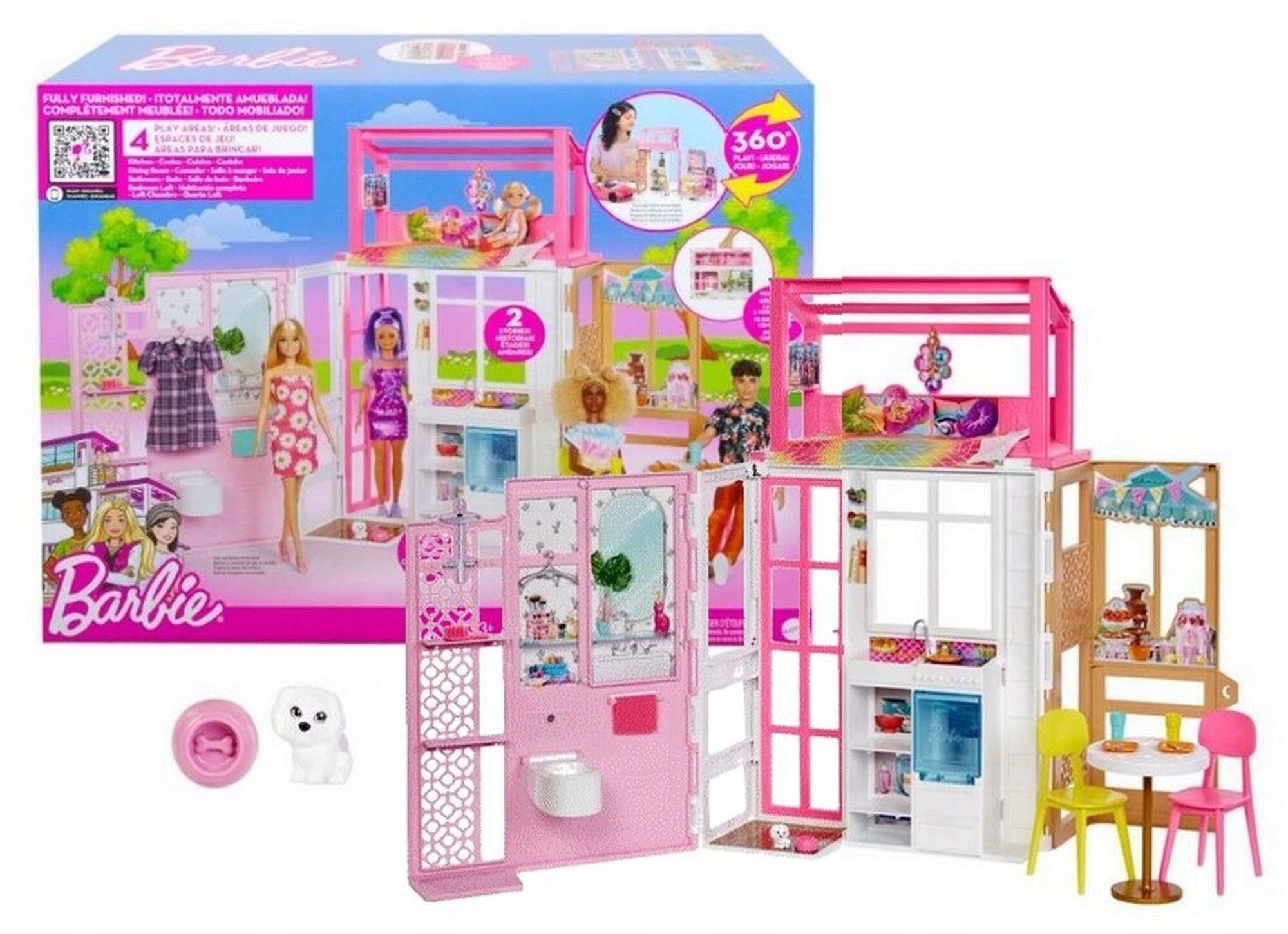 Кукольный домик Barbie - Компактный складной домик с мебелью и аксессуарами - Барби HCD47