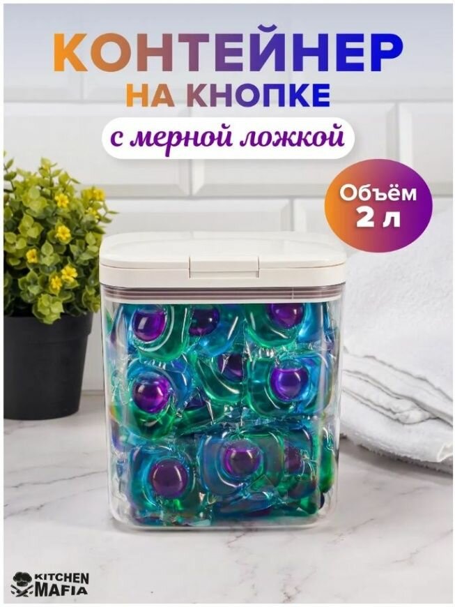 Контейнер для хранения бытовой химии и сыпучих продуктов, 2 литра, крышка на кнопке