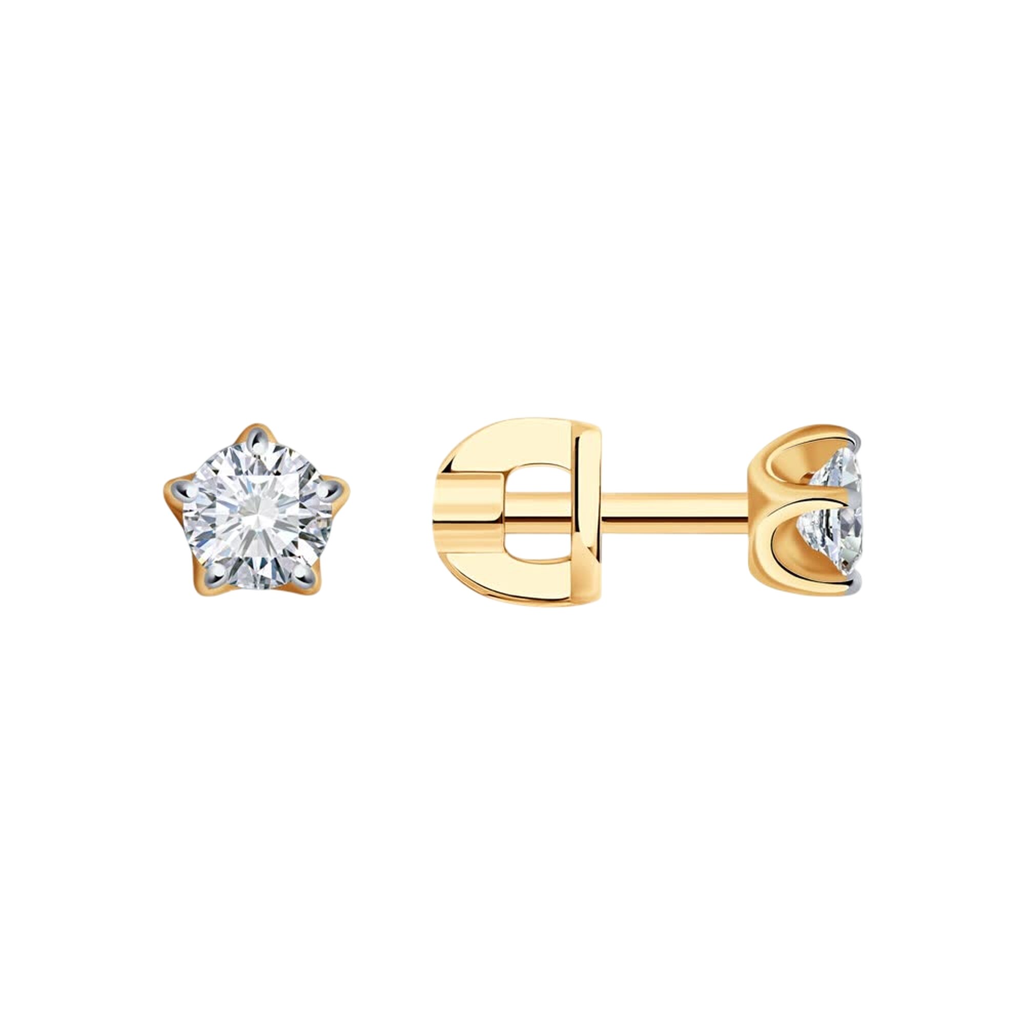 Серьги, красное золото, 585 проба, бриллиант