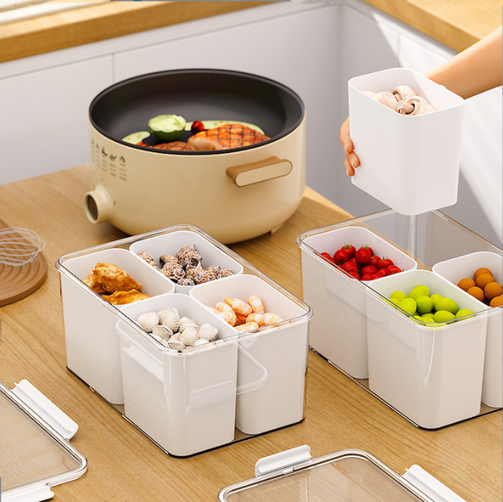 Контейнер органайзер MyPads 4в1 с крышками для хранения овощей, ягод, фруктов, круп и специй