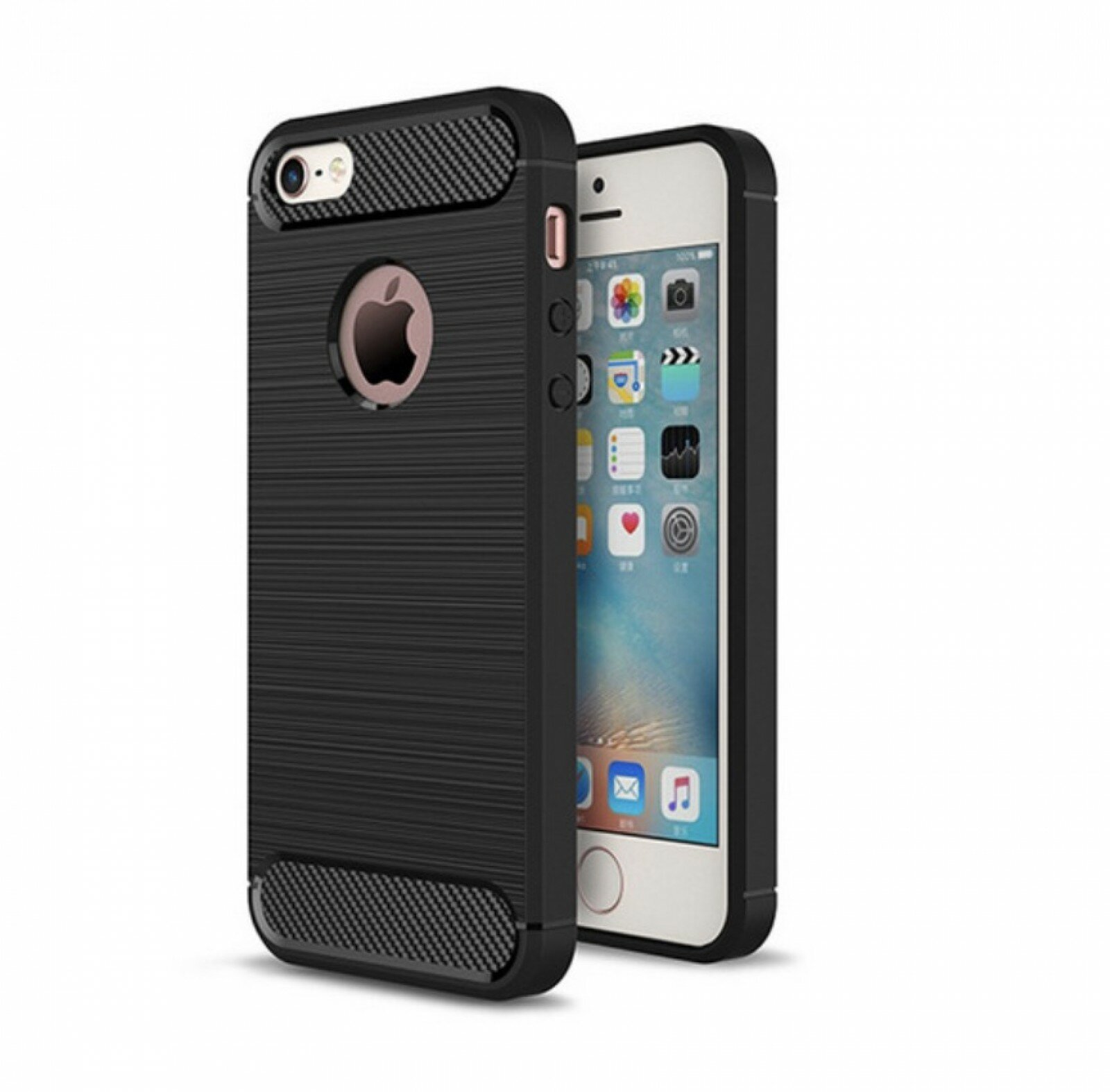 Чехол панель-бампер MyPads для iPhone 5/5S/SE с матовой отделкой под карбон черный