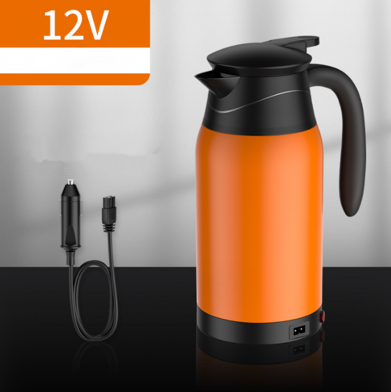 Автомобильный электрический чайник MyPads с LED-дисплеем, из нержавеющей стали 1000 мл 12V, оранжевый