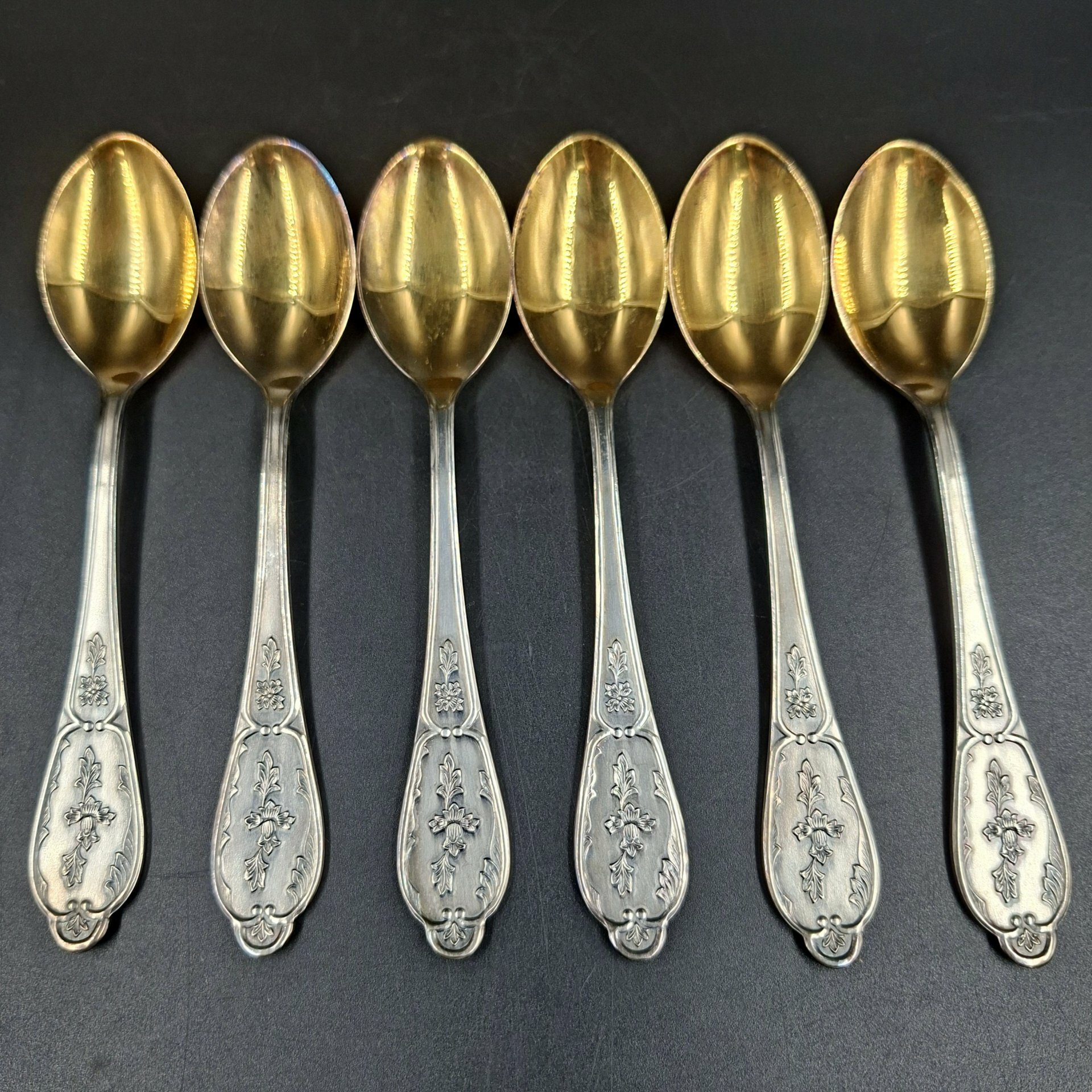 Набор из шести чайных ложек с растительным декором, мНЦ (медь-никель-цинк)