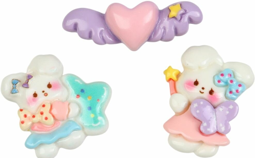 Детский значок-брошь пластиковый "Ты милашка" на булавке, набор значков из 3 штук на одежду и рюкзак, подарок для девочки, 2.3х2.2 см