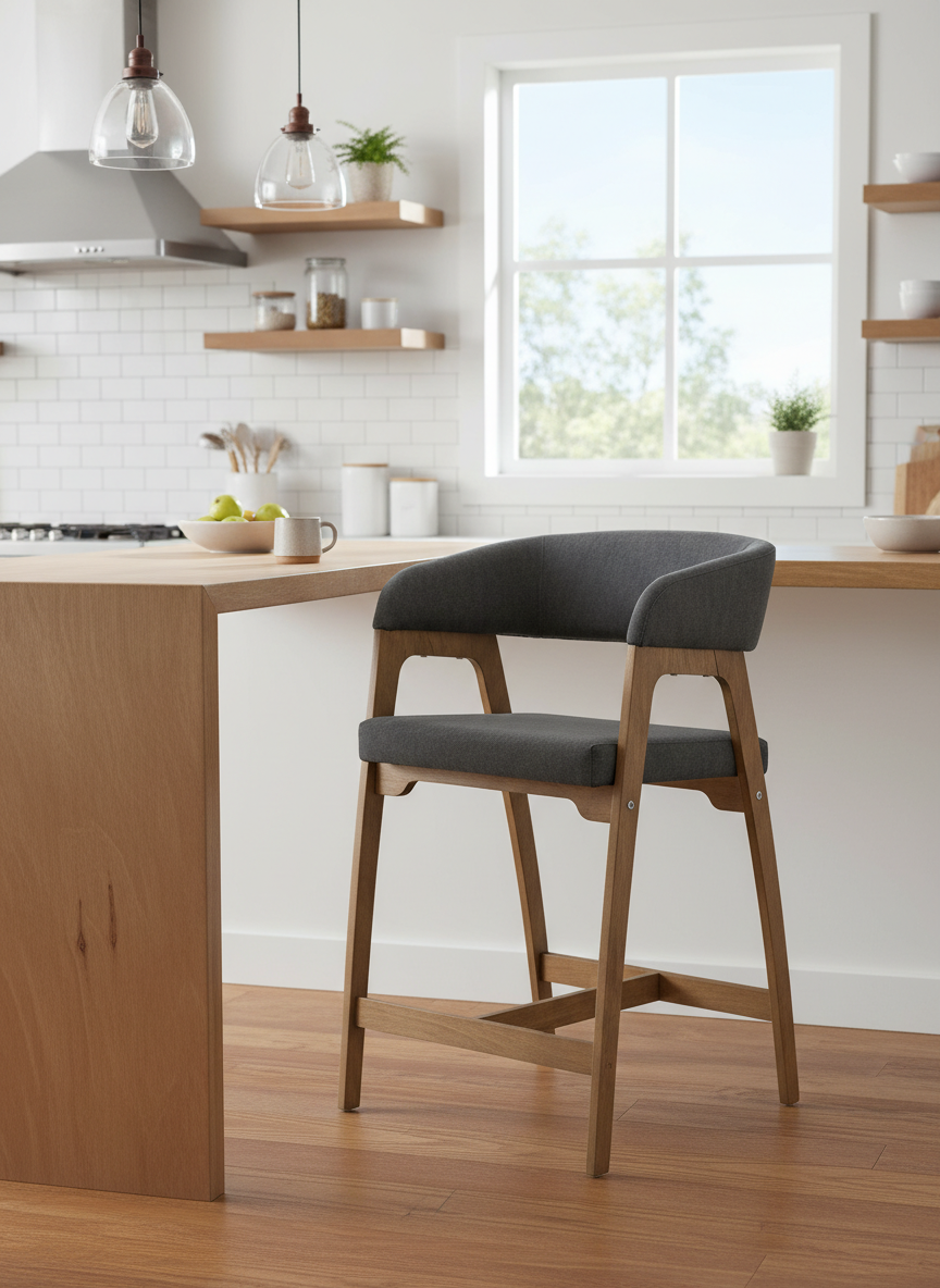 Полубарный стул мягкая посадка с подлокотниками и с мягкой спинкой, черный велюр, ножки светлые 54х58х93 см