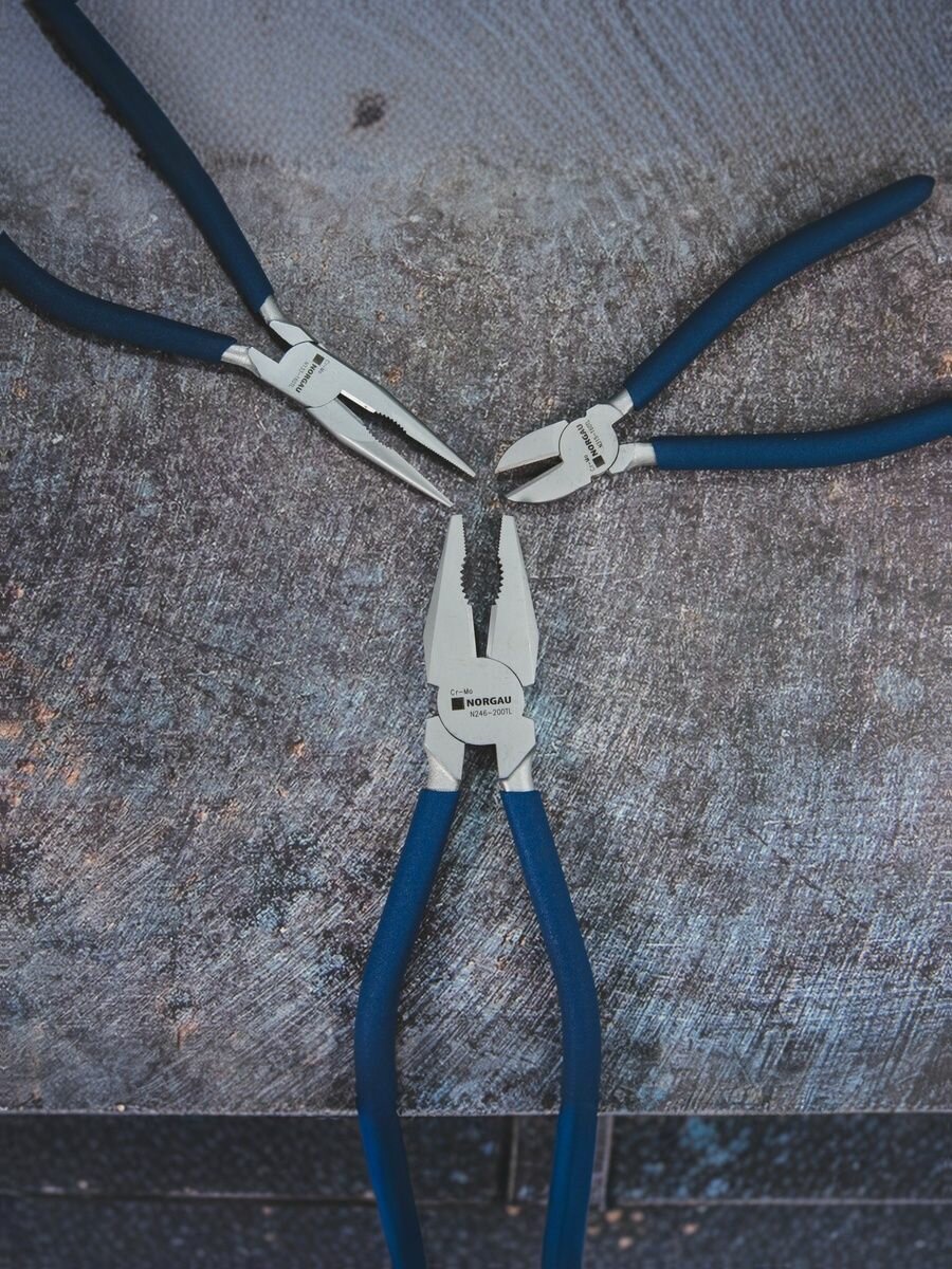 Набор шарнирно-губцевого инструмента NORGAU Industrial пассатижи утконосы бокорезы из Cr-Mo стали, 3 предмета