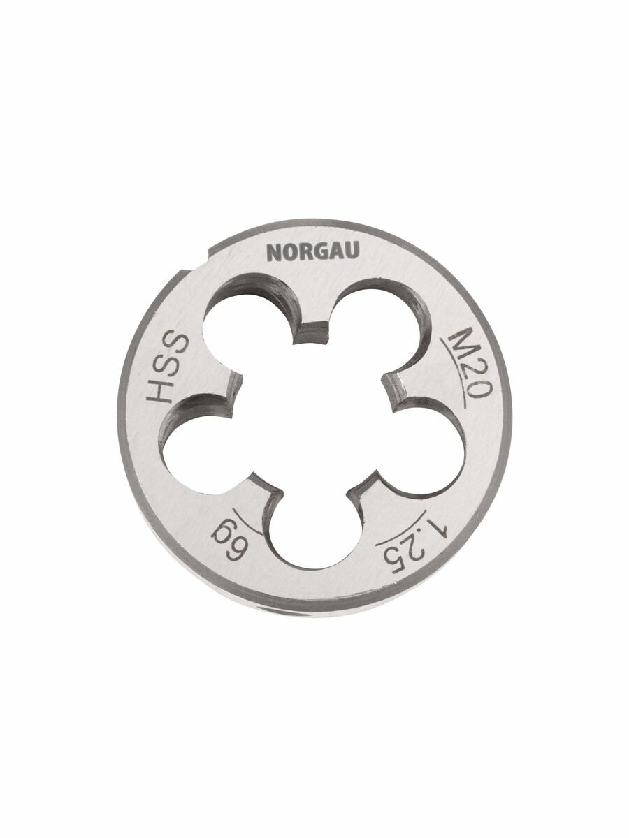 Плашка MF20x1.25 мм, диаметром 45 мм NORGAU Industrial метрическая, для нарезания резьбы с мелким шагом и углом профиля 60, по DIN223, HSS