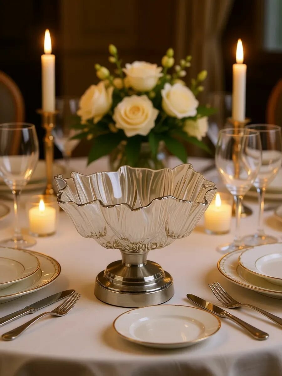 Блюдо сервировочное стеклянное на металлической ножке 28*19 см, фруктовница, конфетница, тарелка для сервировки. Коралл