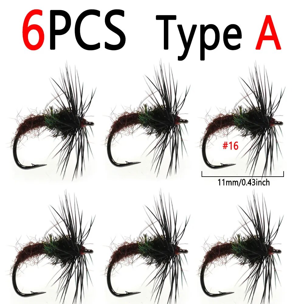 Искусственные мухи Bimoo 6 шт. #16 rooster hackle dry fly