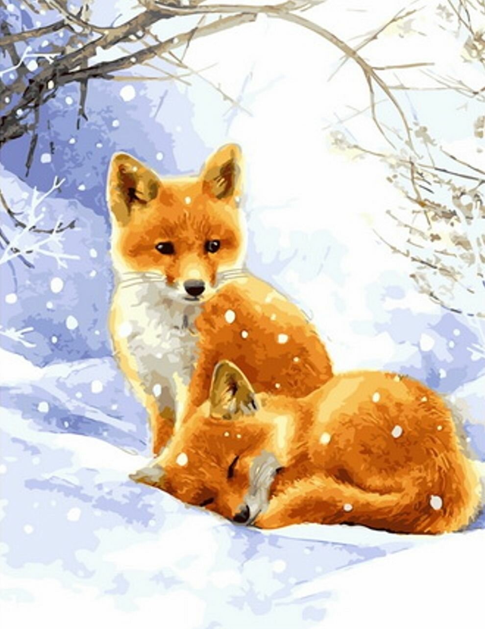 Картина по номерам на подрамнике 40*50 см "Лисички в зимнем лесу"