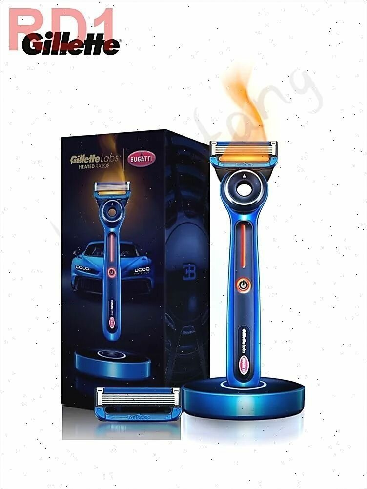 Бритва Gillette Heated Razor Bugatti Лимитированная серия мгновенный нагрев за 1 сек, 2 режима температуры (43C/50C), 5 нанолезвий, гибкая головка FlexDisc и беспроводная зарядка