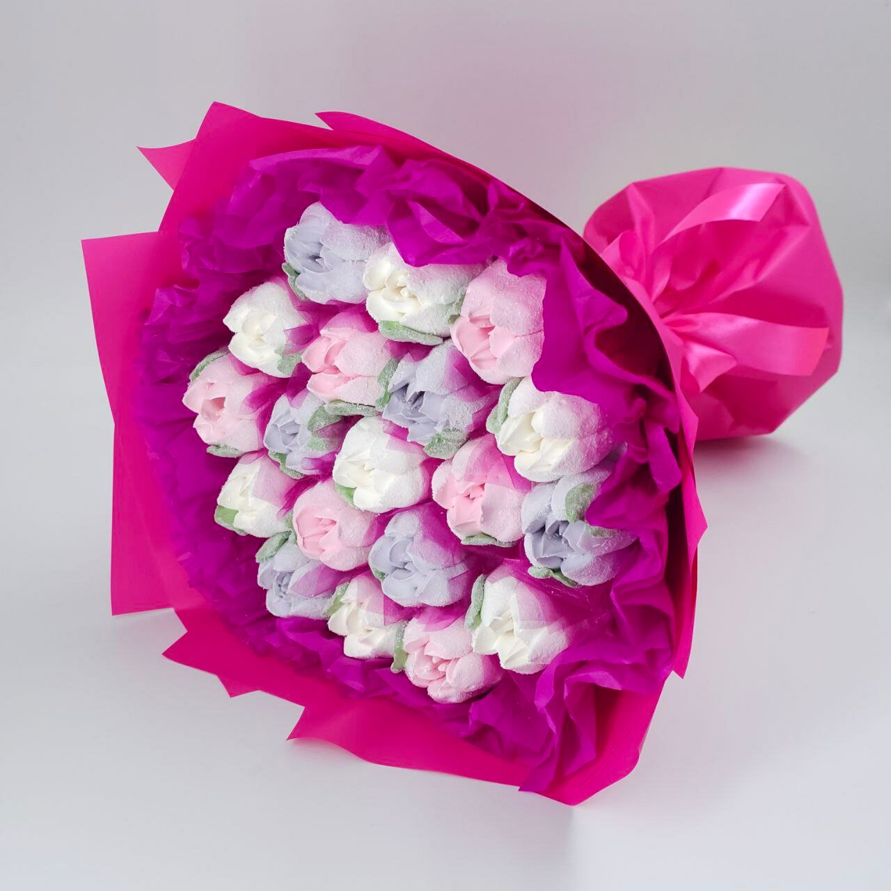 Букет тюльпанов из зефира, "Тюльпаны Дана" ,19 тюльпанов Цвет: фуксия