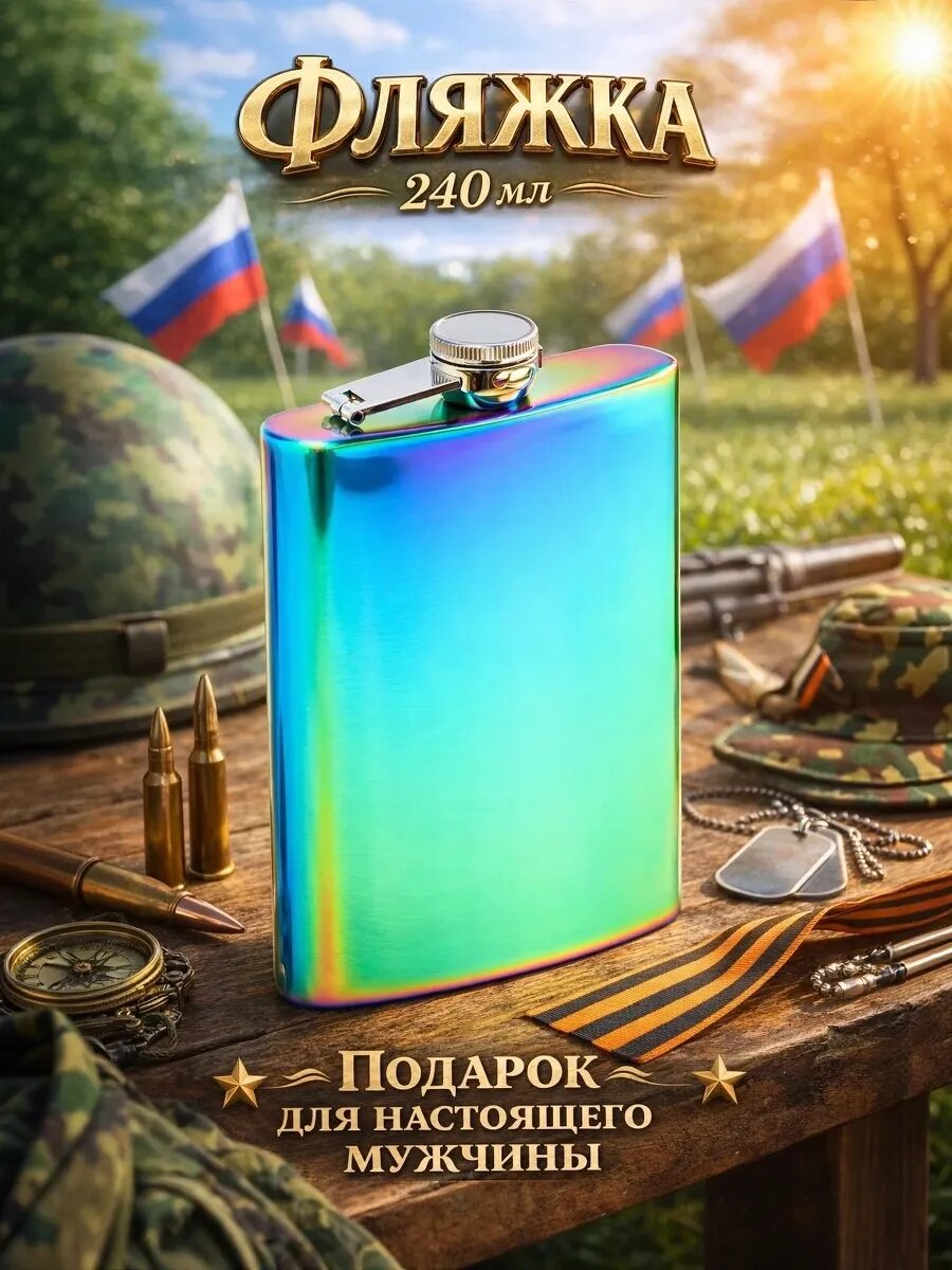 Фляжка Мастер К «Градиент», 240 мл, подарочная, армейская, 8 oz, нержавеющая сталь, разноцветная