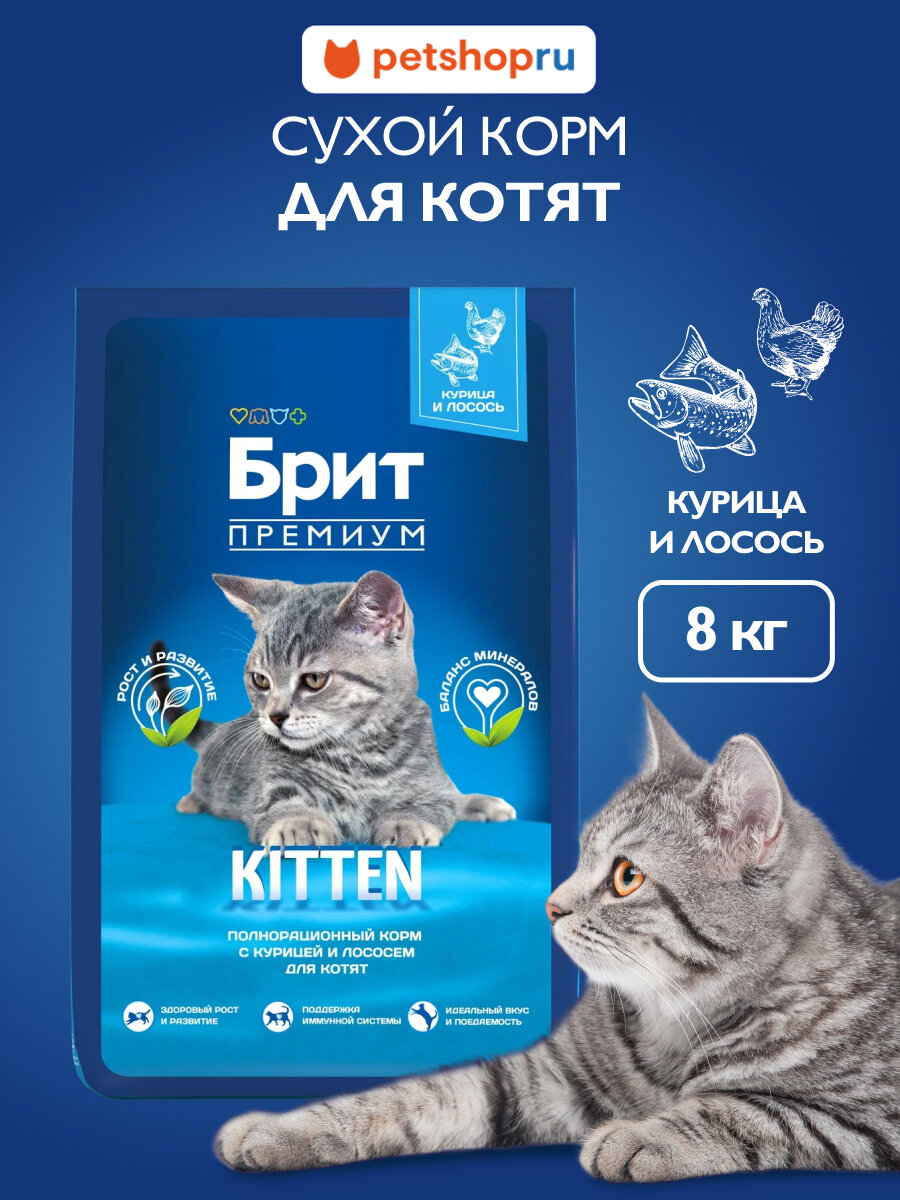 Сухой корм премиум класса с курицей для котят