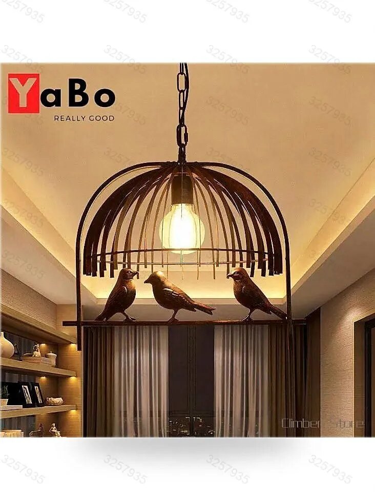 Потолочный светильник в виде птичьей клетки с тремя декоративными птичками, цоколь E27, для гостиной и кухни