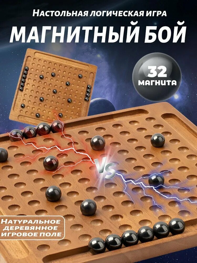Развивающая логическая настольная игра / с магнитными шариками для детей и взрослых магнитный бой / деревянная доска