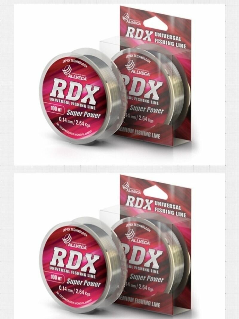 Леска для рыбалки RDX монофильная универсальная 100м 014мм 2.64кг прозрачная набор 2шт.