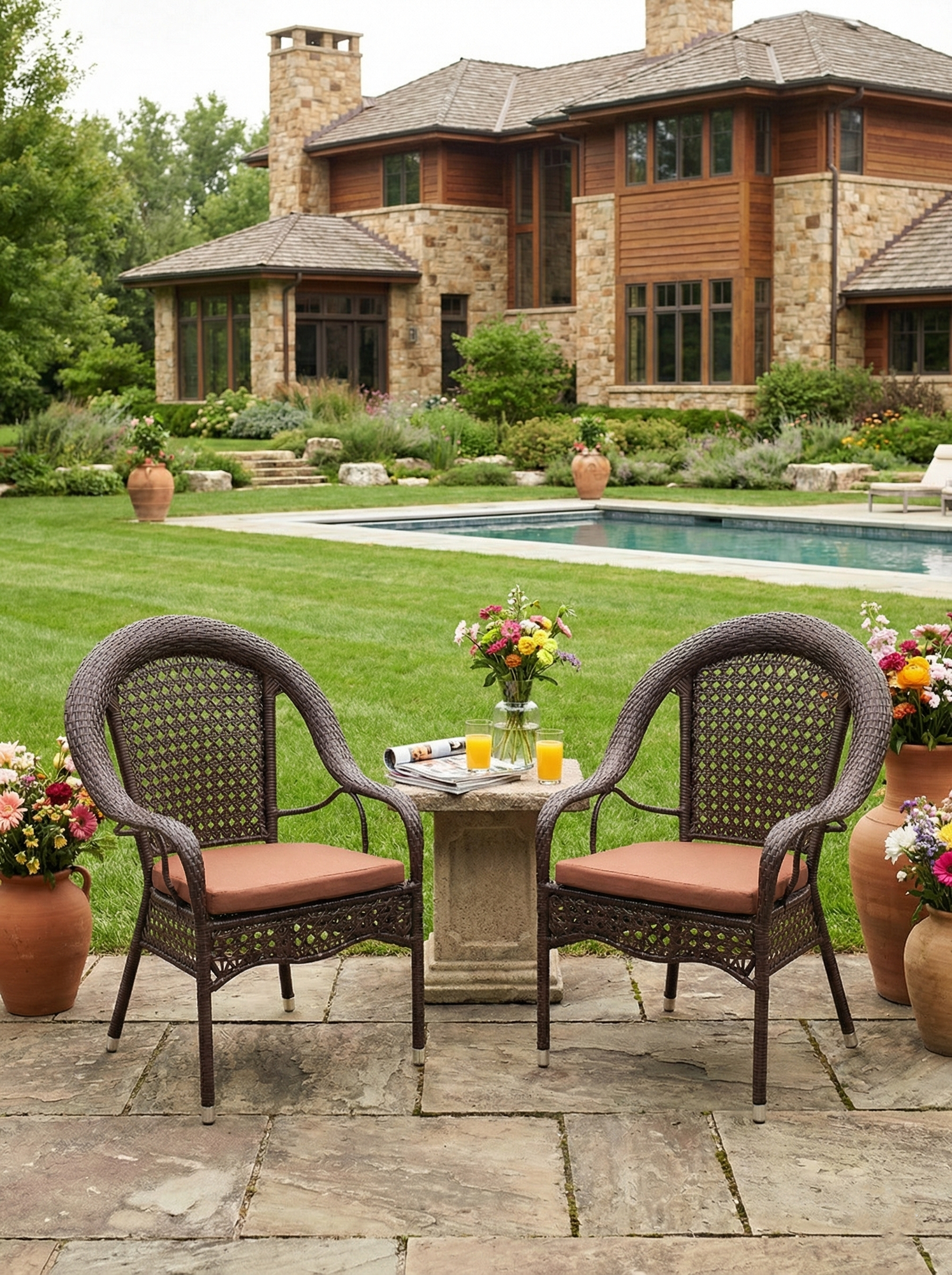 Кресло из искусственного ротанга Шампань (Champagne), шоколад, подушка коричневая, 2 шт.