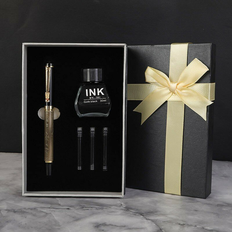 Подарочный набор канцелярских ручек для бизнеса, с возможностью нанесения логотипа, набор перьевых ручек двойного назначения с чернилами и картриджами для подарков.