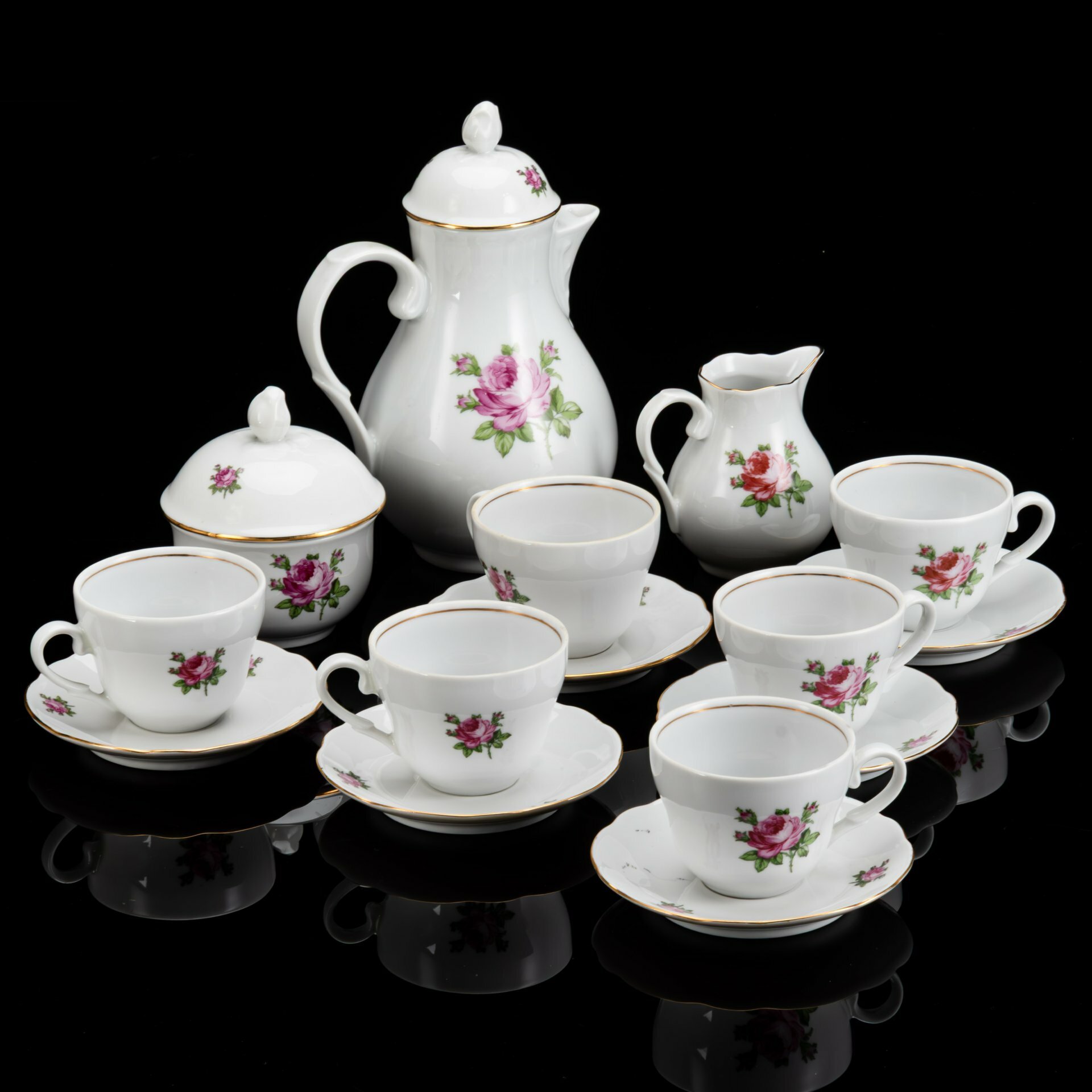 Сервиз кофейный "Роза" на 6 персон (15 предметов), фарфор, деколь, золочение, Kahla