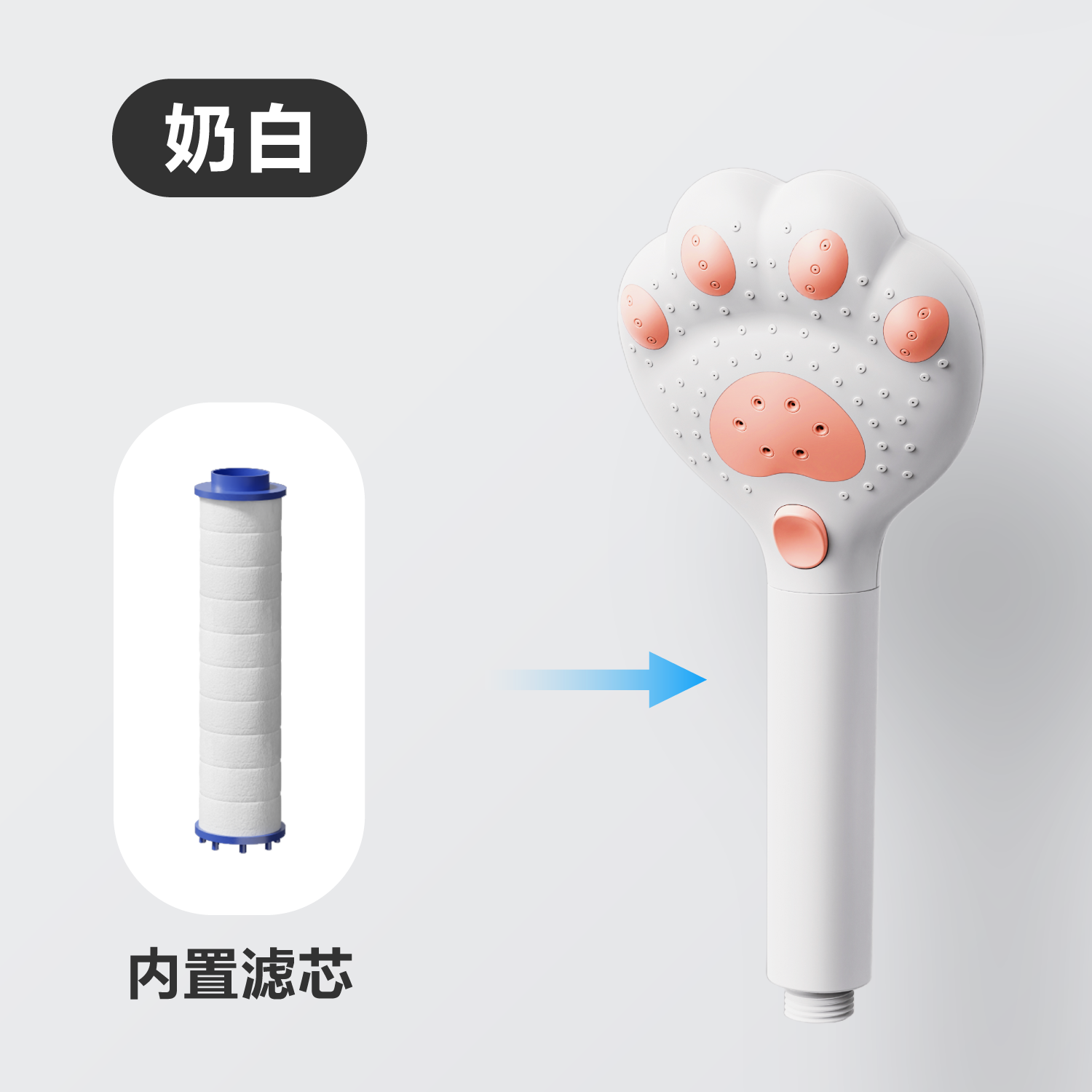 Фильтрующая душевая лейка, душевая лейка в виде милой кошачьей лапки, с регулируемым давлением, подходит для ванных комнат и душевых в общежитиях, комплект с душевым шлангом.