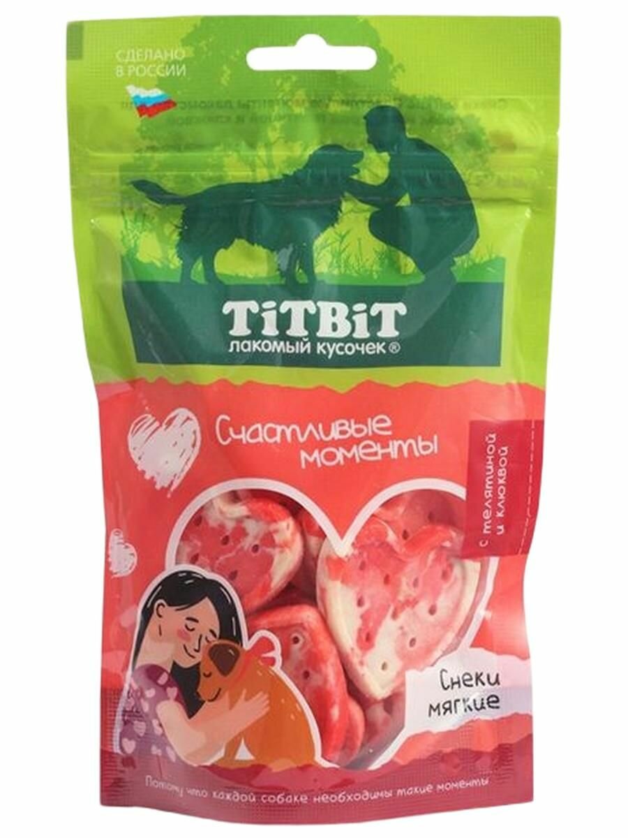Титбит Снеки мягкие Счастливые моменты для собак всех пород с телятиной и клюквой 100 г