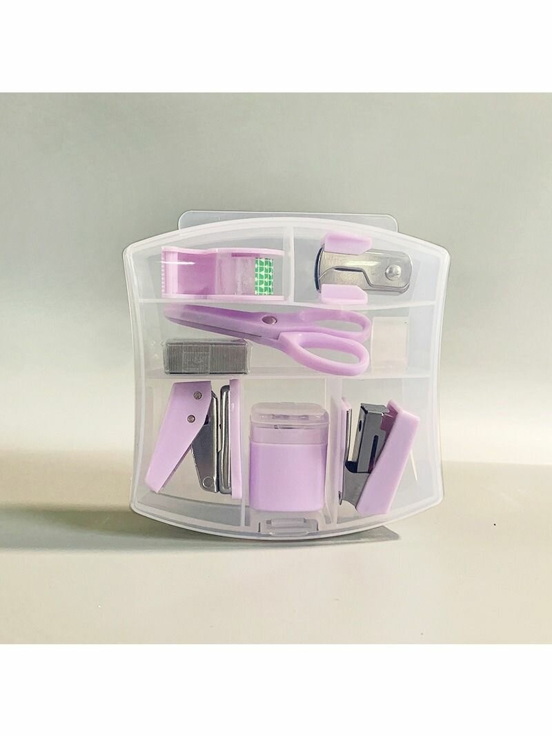 Мини набор канцтоваров, 8 предметов, включает степлер, ножницы и диспенсер, для школьника и офиса, 1 набор