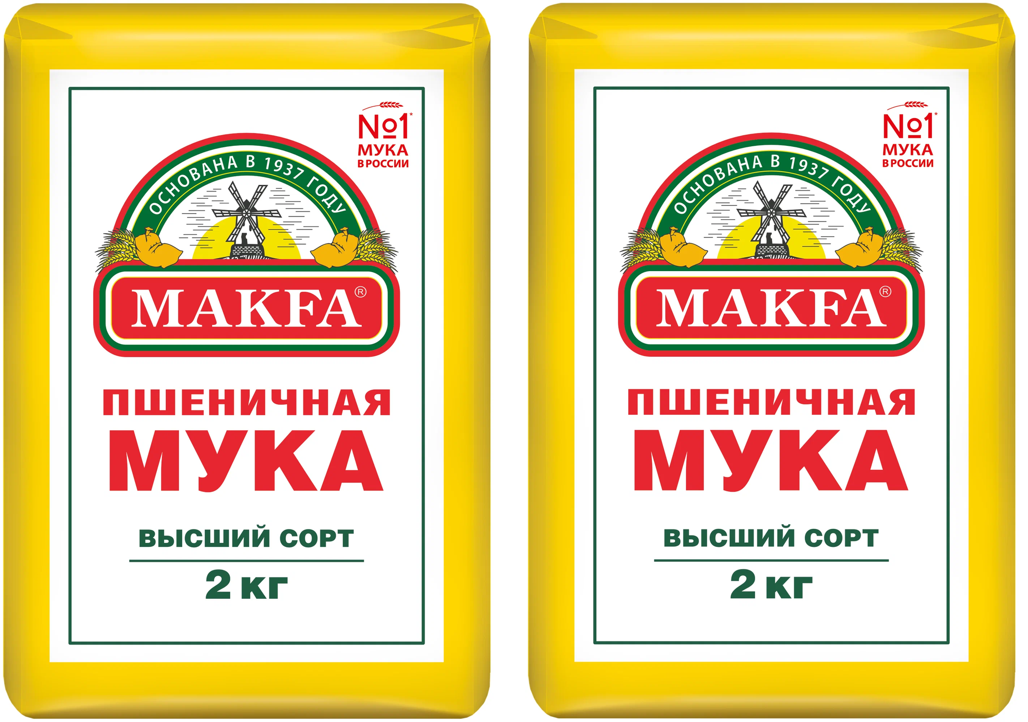 Мука пшеничная макфа высший сорт тонкий помол 2 кг*2шт бумажный пакет