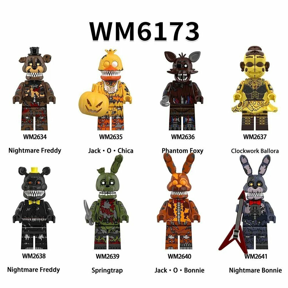Набор пластиковых статуэток/ Аниматроники НАФ (Пять Ночей у Фредди)/Five Nights at Freddy's(FNAF) совместимы с легo конструкторами (4.5cm-пакет) 8 шт.