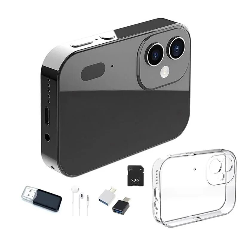 64MP 4K камера для влогинга с тройным объективом, Черный, 32G карта памяти