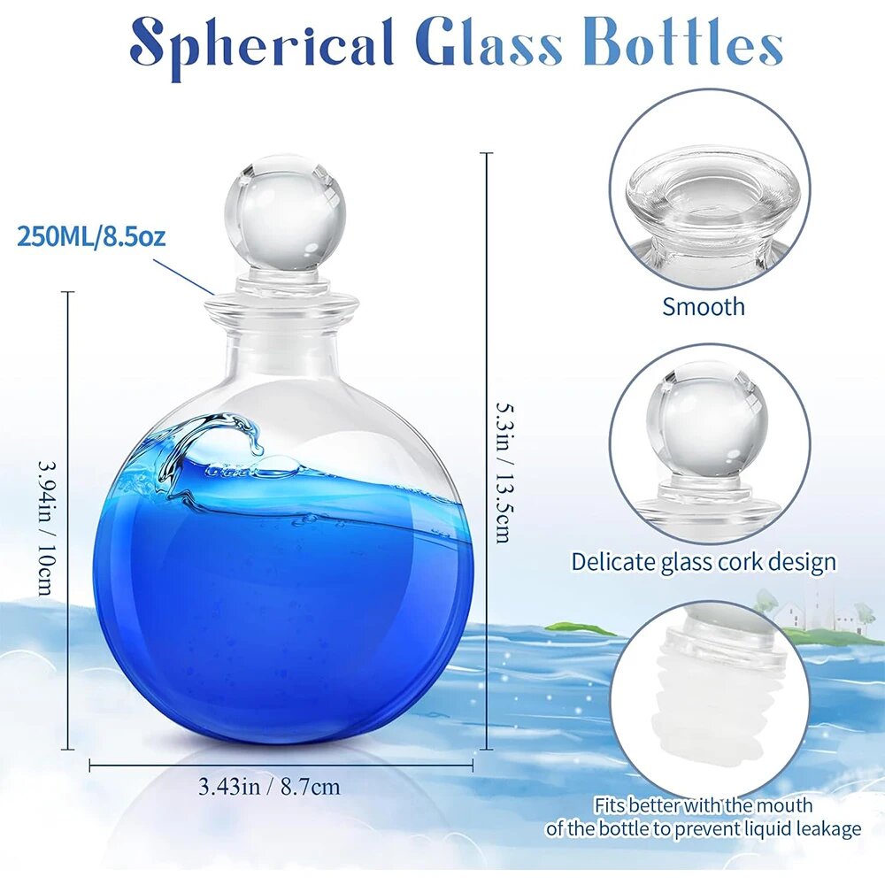 Сферические бутылки для зелий, круглые стеклянные бутылки, прозрачные банки для зелий, большие декоративные бутылки-вазы для Хэллоуина, Рождества, костюмированных мероприятий