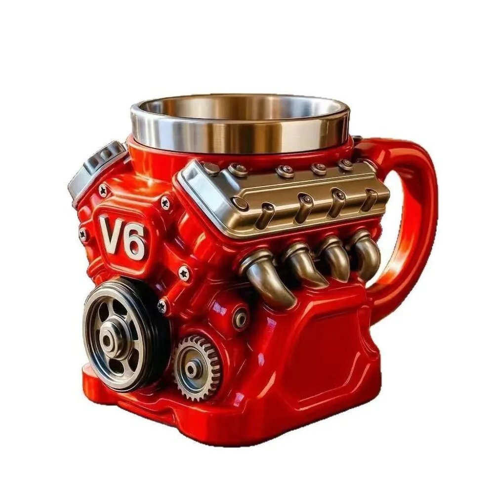 Ретро двигатель кофейная кружка из нержавеющей стали 300 мл Красный, Red V6