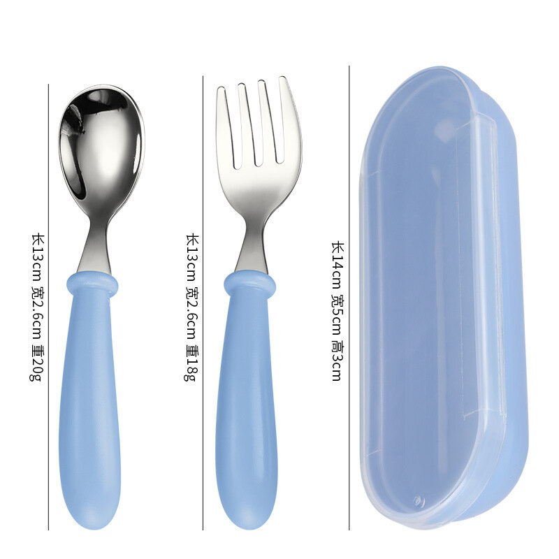 304 нержавеющая сталь детский набор посуды синего цвета, компактная портативная ложка и вилка для малышей, 3 предмета