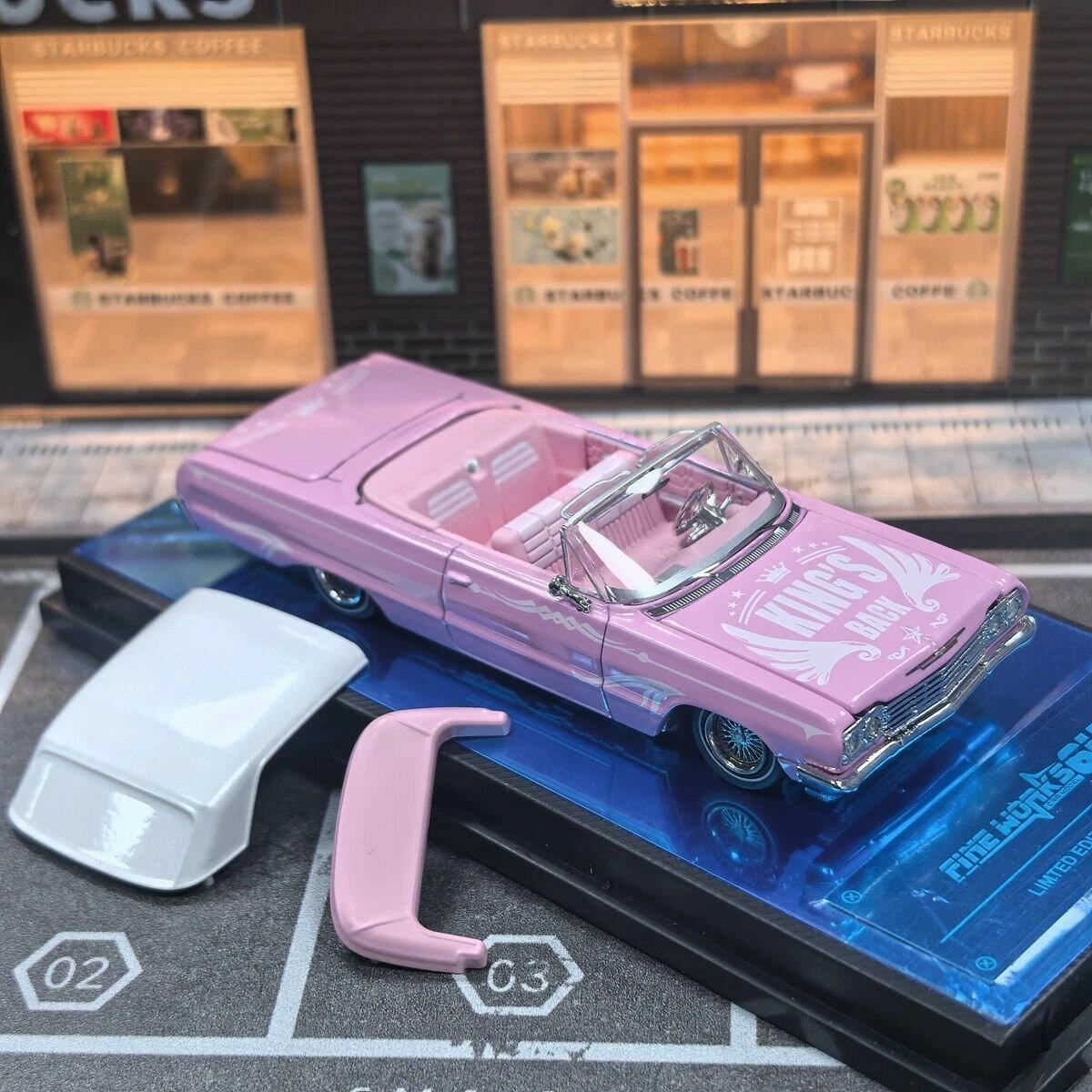 Fine Works64 1:64 Pink Impala Lowrider Diecast Model Car Collection Gift Модель автомобиля