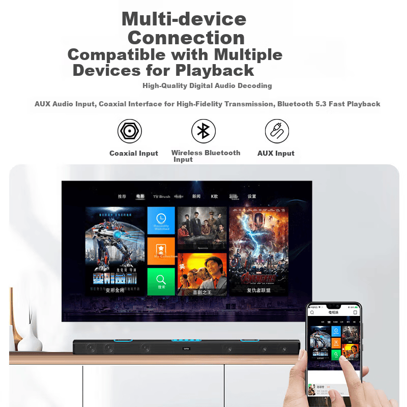 LeshiTV G62 TV Soundbar Bluetooth 5.3 Настенный монтаж 2.0 каналов Совместимость с телевизорами 55-75 дюймов