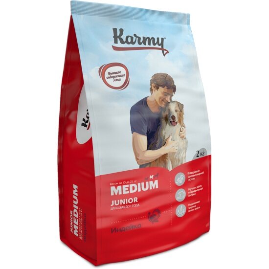 Корм сухой Karmy Medium Junior Индейка для щенков средних пород, 2 кг.