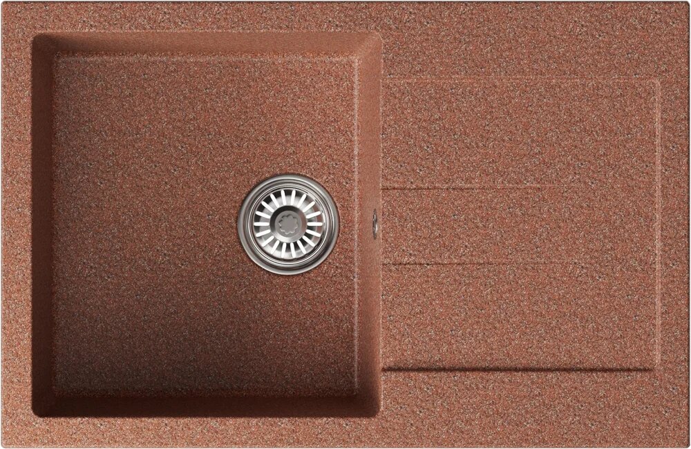 Мойка кухонная Mixline ML-GM31 мраморная, 77x50, угловая, прямоугольная, мойка для кухни, с крылом, коричневая, матовая