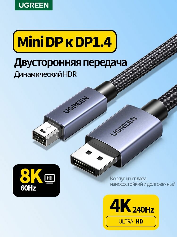 Видеокабель Mini DisplayPort/DisplayPort, 1.5 м, серый металлик 1.5 метра для монитора