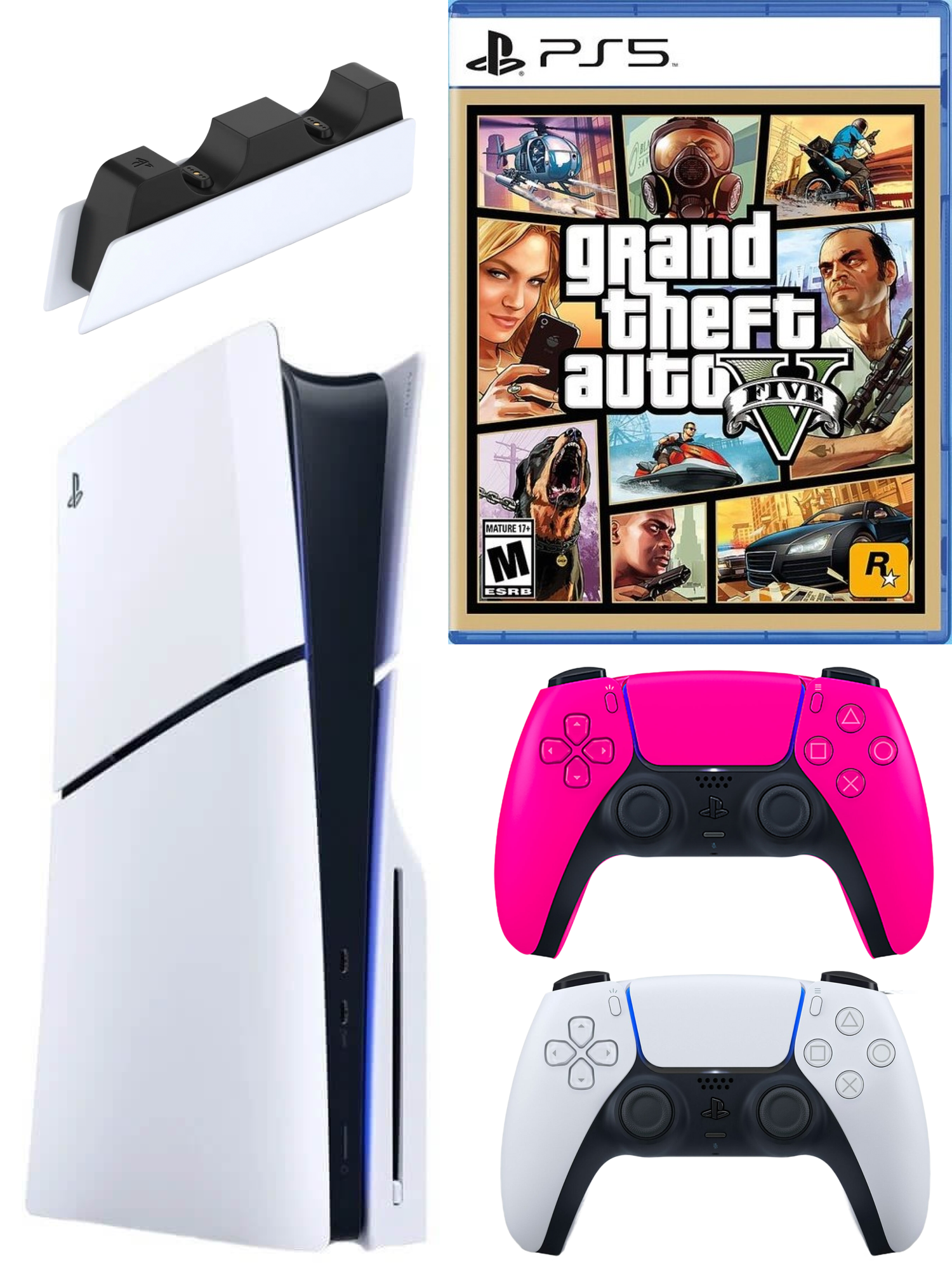 Игровая приставка Sony PS 5 Slim, 1ТБ(с дисководом) +2 геймпад + Зарядная станция + GTA 5 ,(подробности в чате)