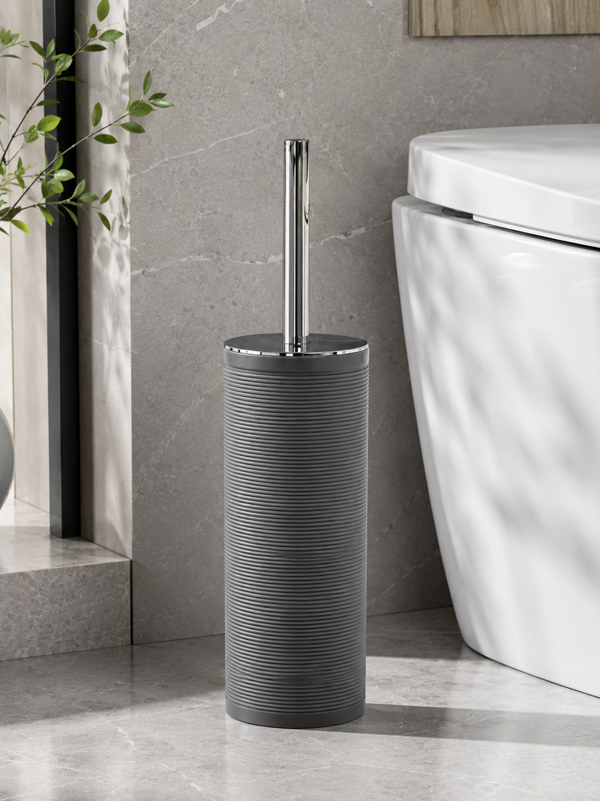 Ершик для унитаза Joy Home, серый вельвет, пластиковый, с крышкой