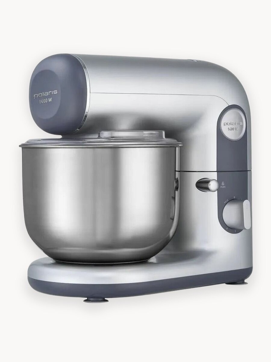 Планетарный миксер Polaris PKM 1403 / Кухонная машина: 3 насадки, 6 скоростей, 1400 Вт, серебряный