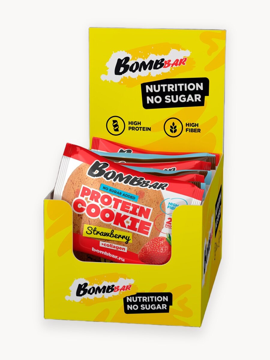Протеиновое печенье с коллагеном Bombbar без сахара "Ассорти", 10шт х 60г