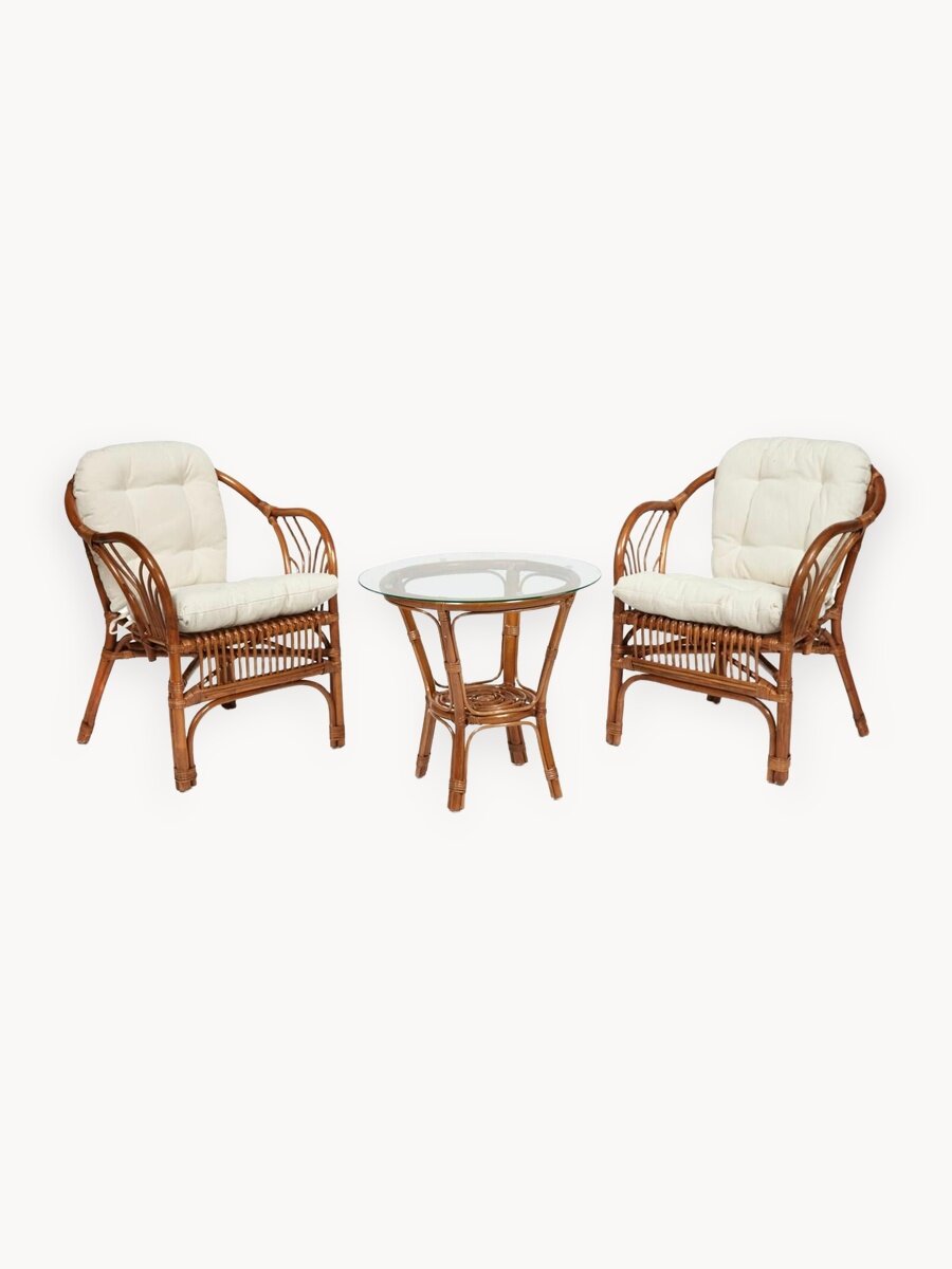 Набор садовой мебели из ротанга TetChair NEW BOGOTA (2 кресла + стол) с подушками, coco brown (коричневый кокос)