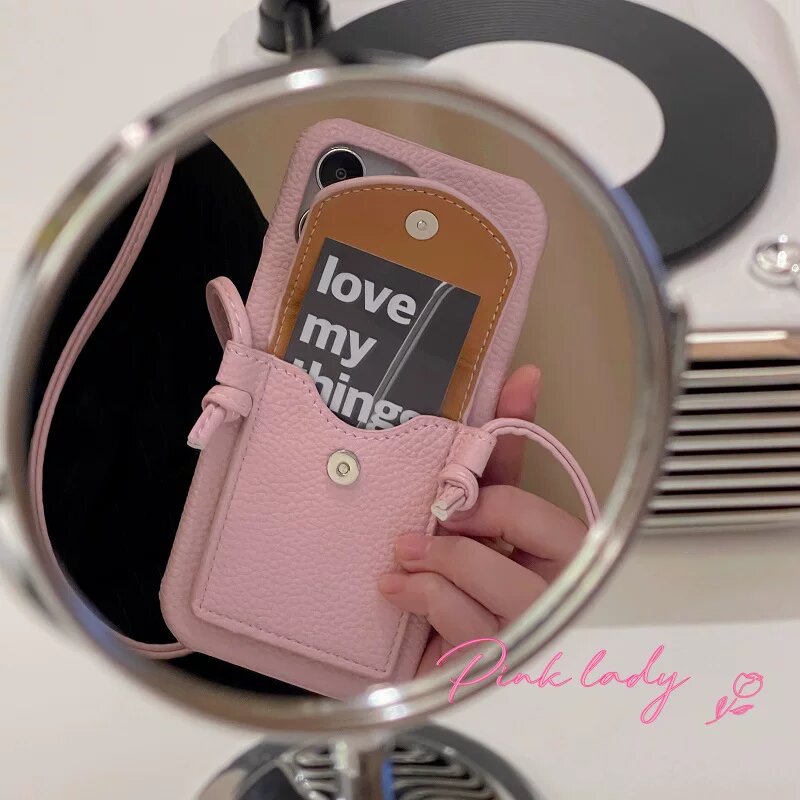 IPhone 16 Совместимый Кожаный Кроссбоди Кардхолдер с Ремнем, Текстура Ящерицы в Розовом